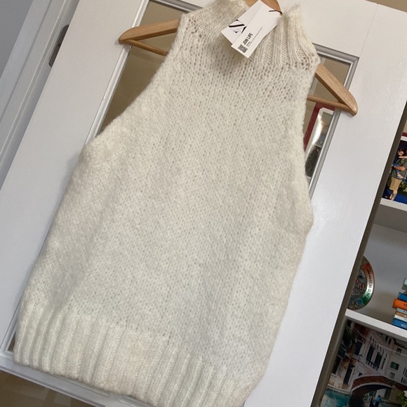 Zara | Sweaters | Zara Wool Blend Mock Neck Knit Armless Sweater Vest ...